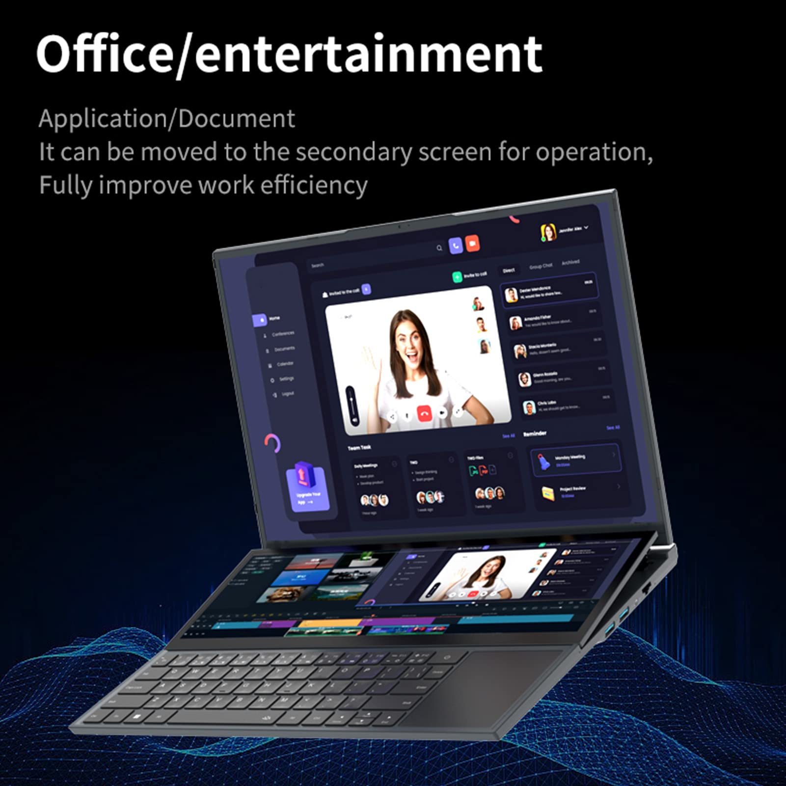 16in 14in Dual Screen Laptop for Win11,14in Full HD Touch Secondary ...