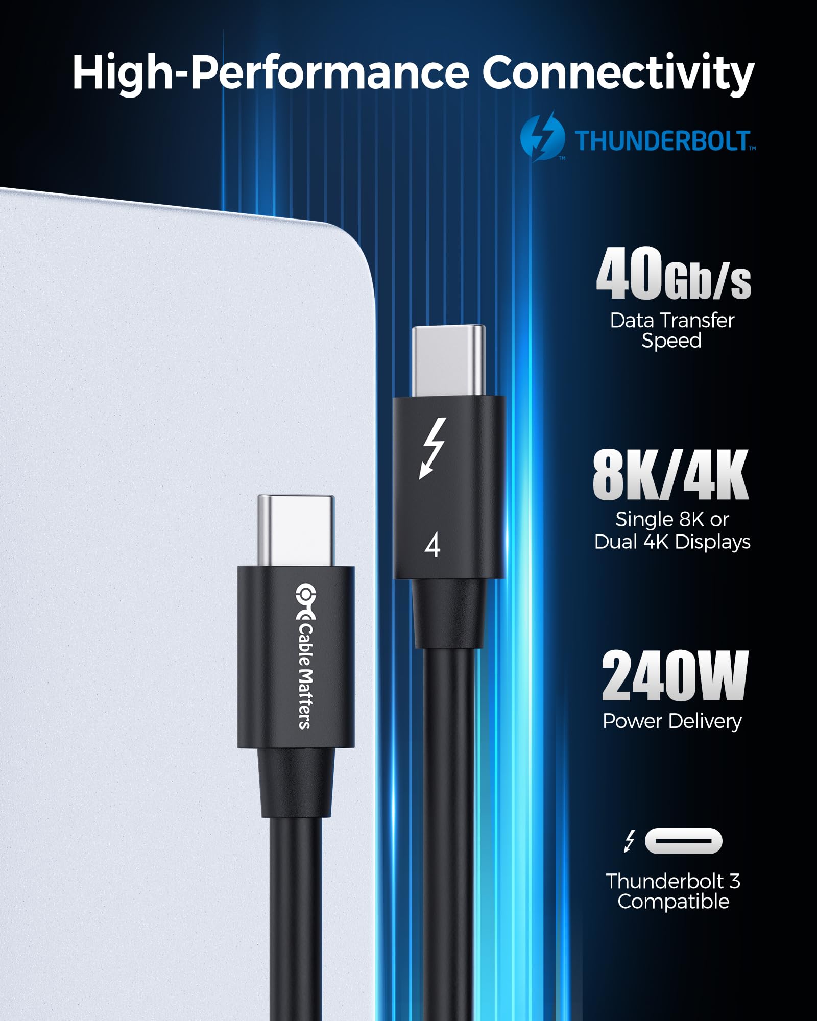 Cable Matters [Intel Certified] 40Gbps Thunderbolt 4 Cable 2.6ft with ...