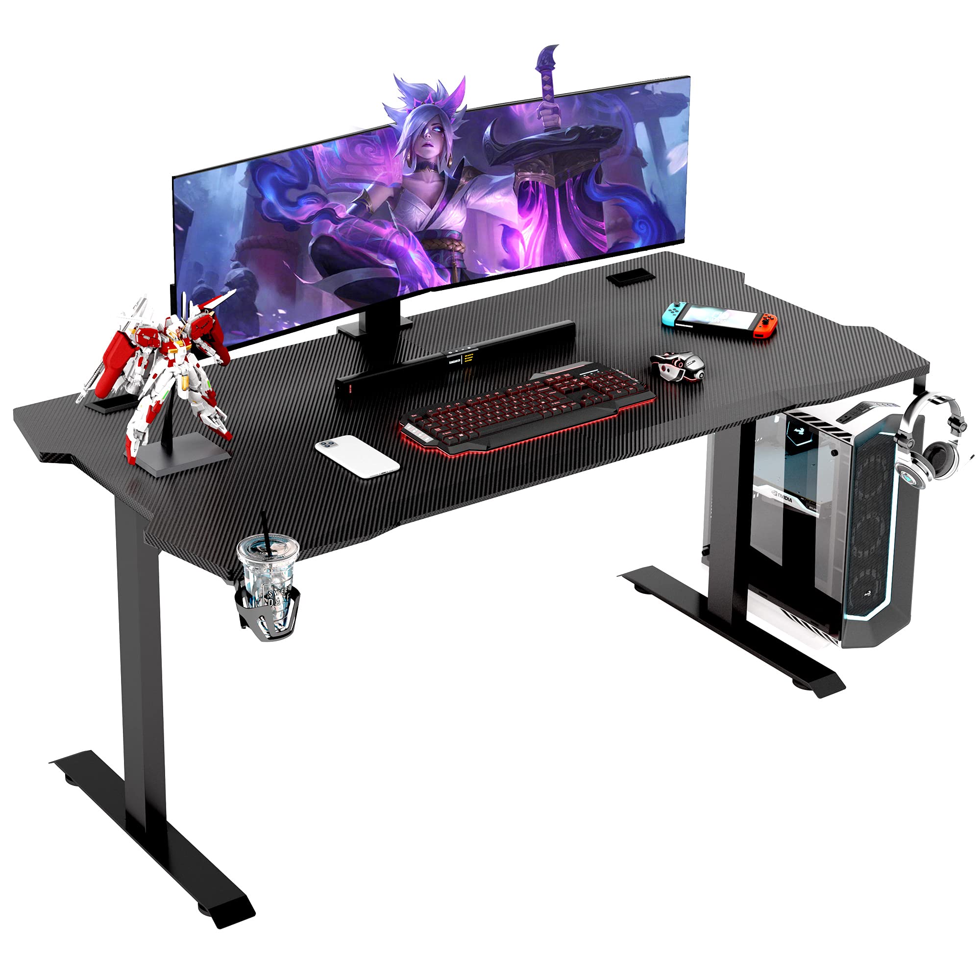GALAXHERO 55“ Large Gaming Desk, Professional Gamer Computer Desk with ...