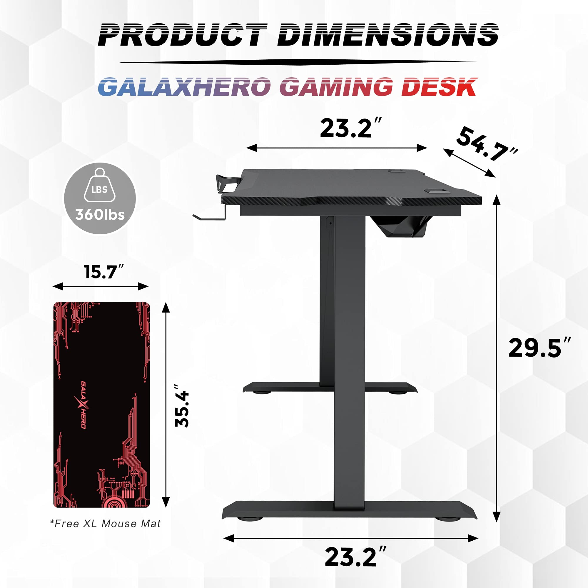 GALAXHERO 55“ Large Gaming Desk, Professional Gamer Computer Desk with ...