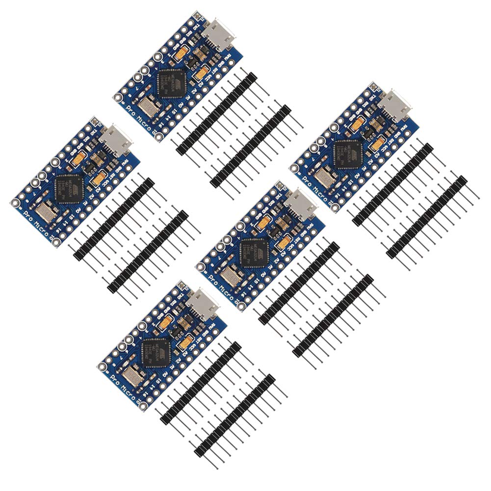 AITRIP 5 PCS Pro Micro ATmega32U4 5V/16MHz Module Board with 2 Row pin ...