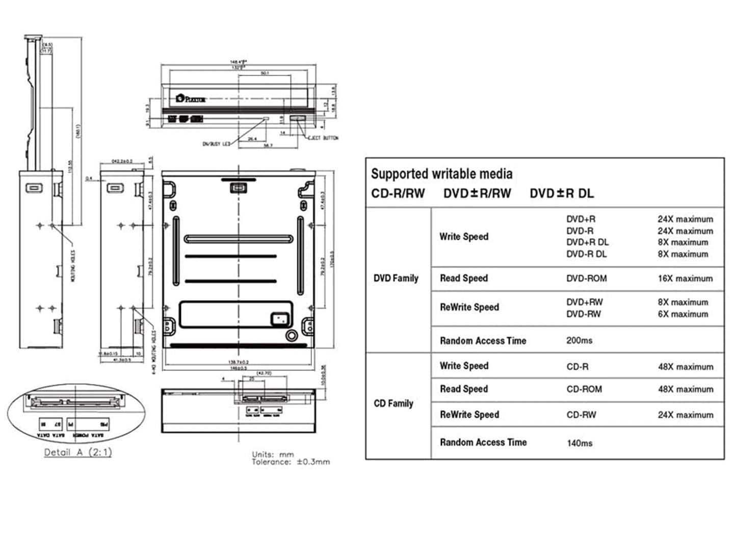 OSGEAR Desktop PC Internal DVDRW SATA 24x DVD 56x CD ROM Built-in DVD Optical Drive Device Tray ...