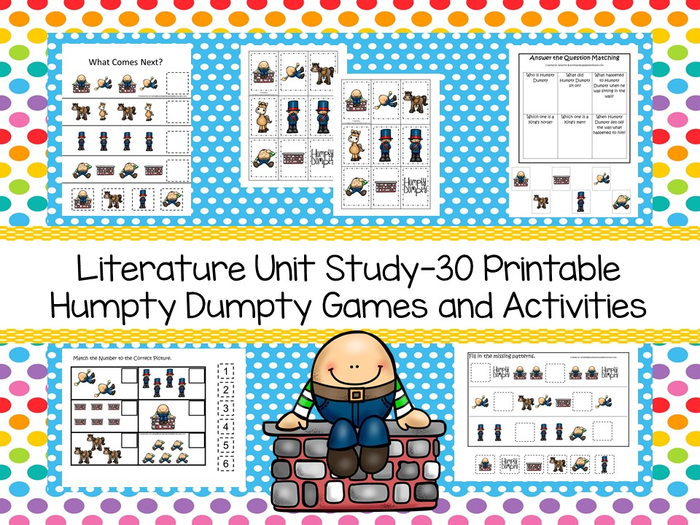 Literature Unit Study-30 Printable Humpty Dumpty Games and Activities ...