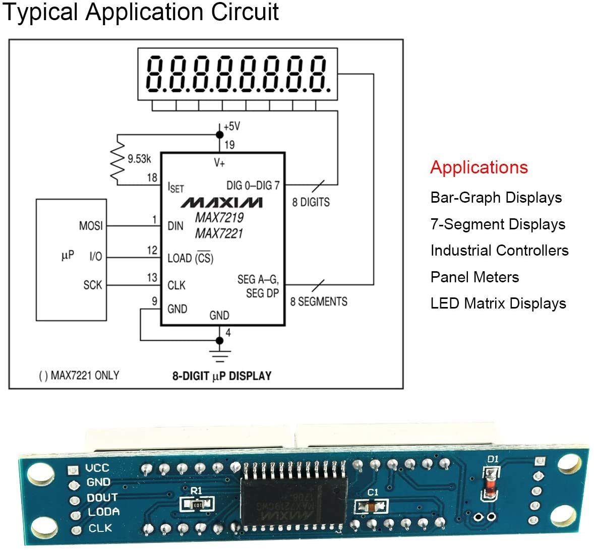 DEVMO 4pcs 8-Digit 7 Segment Module MAX7219 8 Bit Digital Segment Tube LED Display Module ...