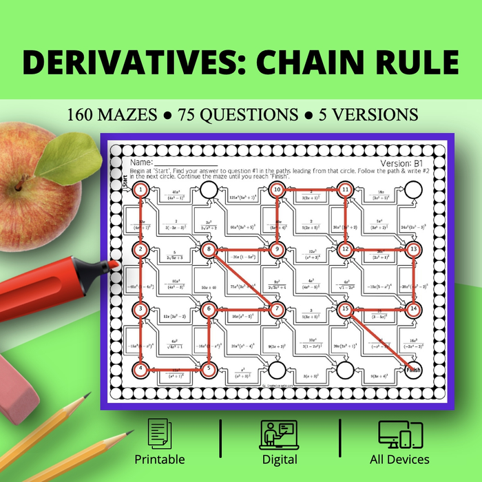 Calculus Derivatives: Chain Rule Maze Activity Sets — 🛍️ The Retail Market