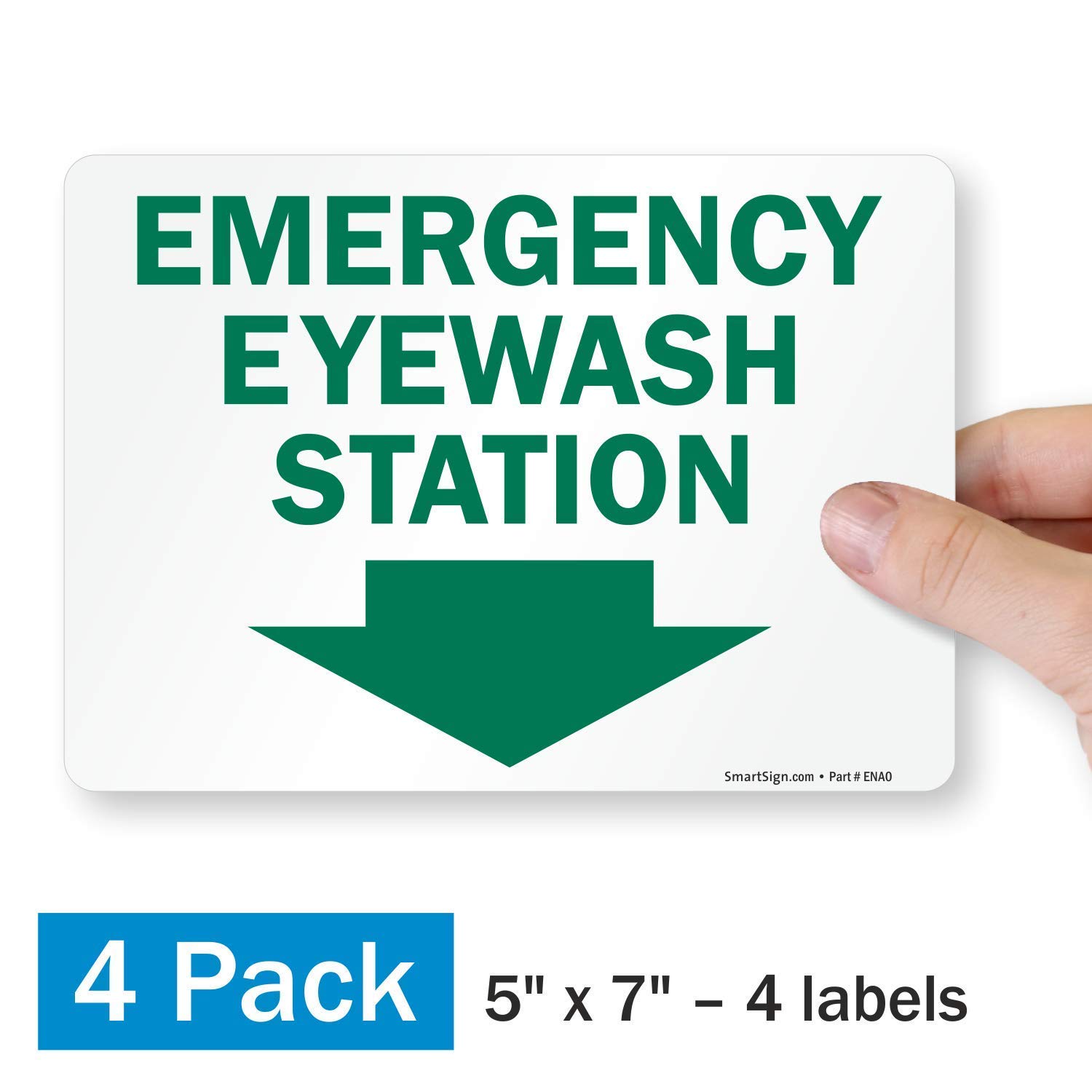 SmartSign (Pack of 4) 5 x7 inch “Emergency Eyewash Station” Sticker ...