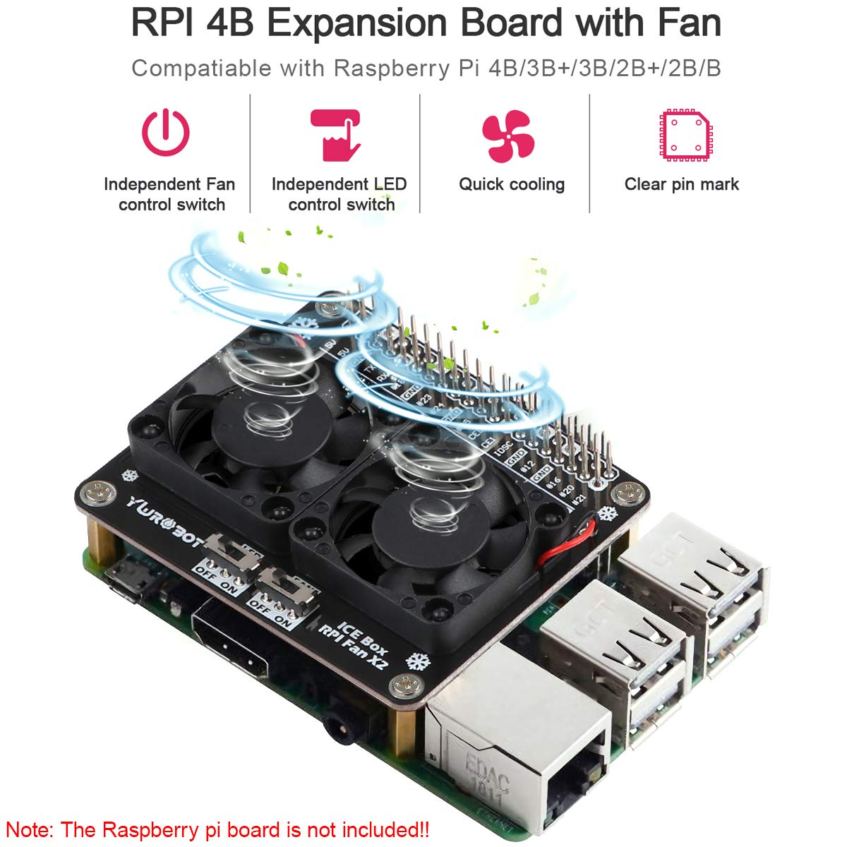 MakerFocus Raspberry Pi 4B Dual Cooling Fans, Raspberry Pi 4B Heatsink Kit, Raspberry Pi 4B GPIO ...