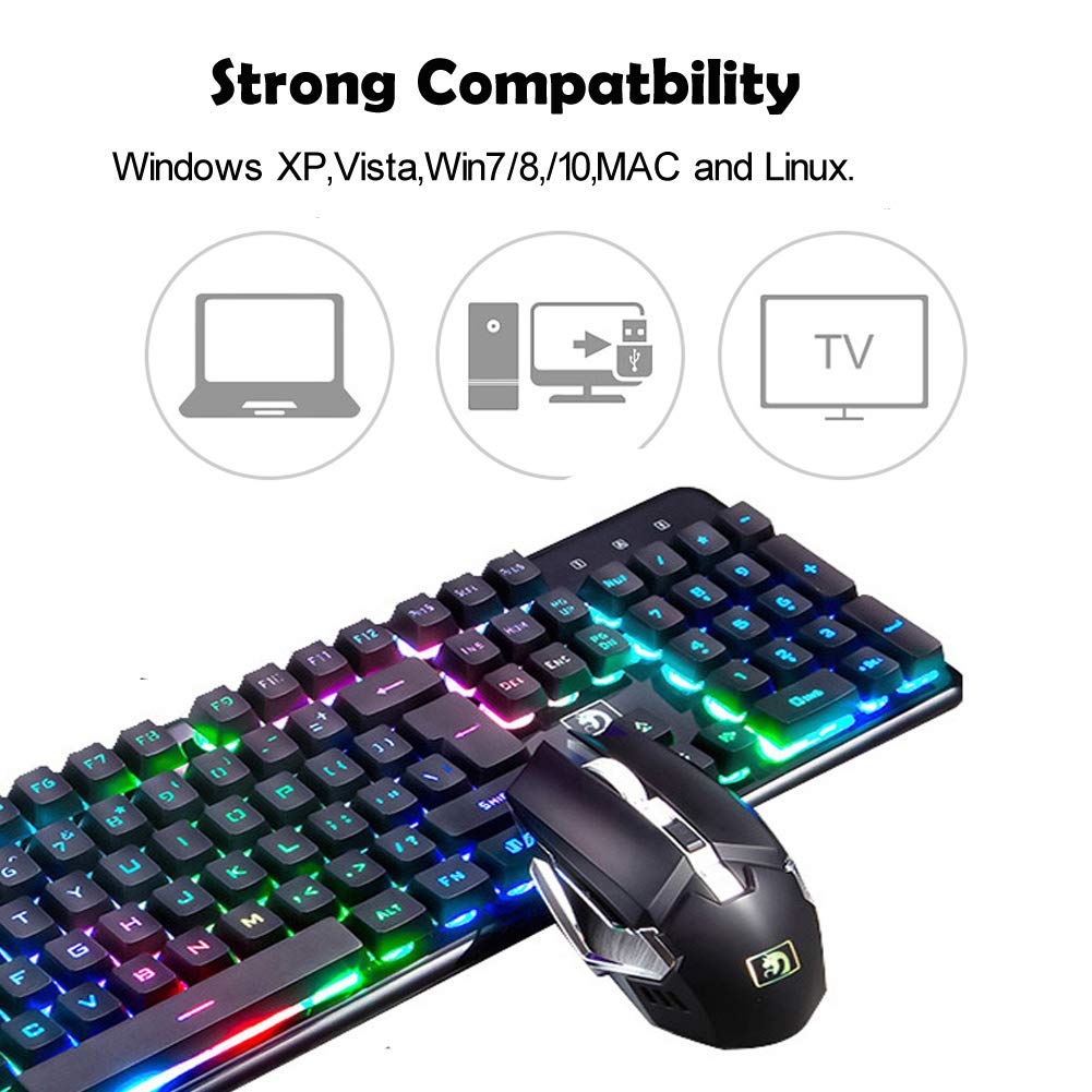 Wireless Rechargeable Backlit Keyboard and Mouse Combo,Soke-Six 2.4G ...