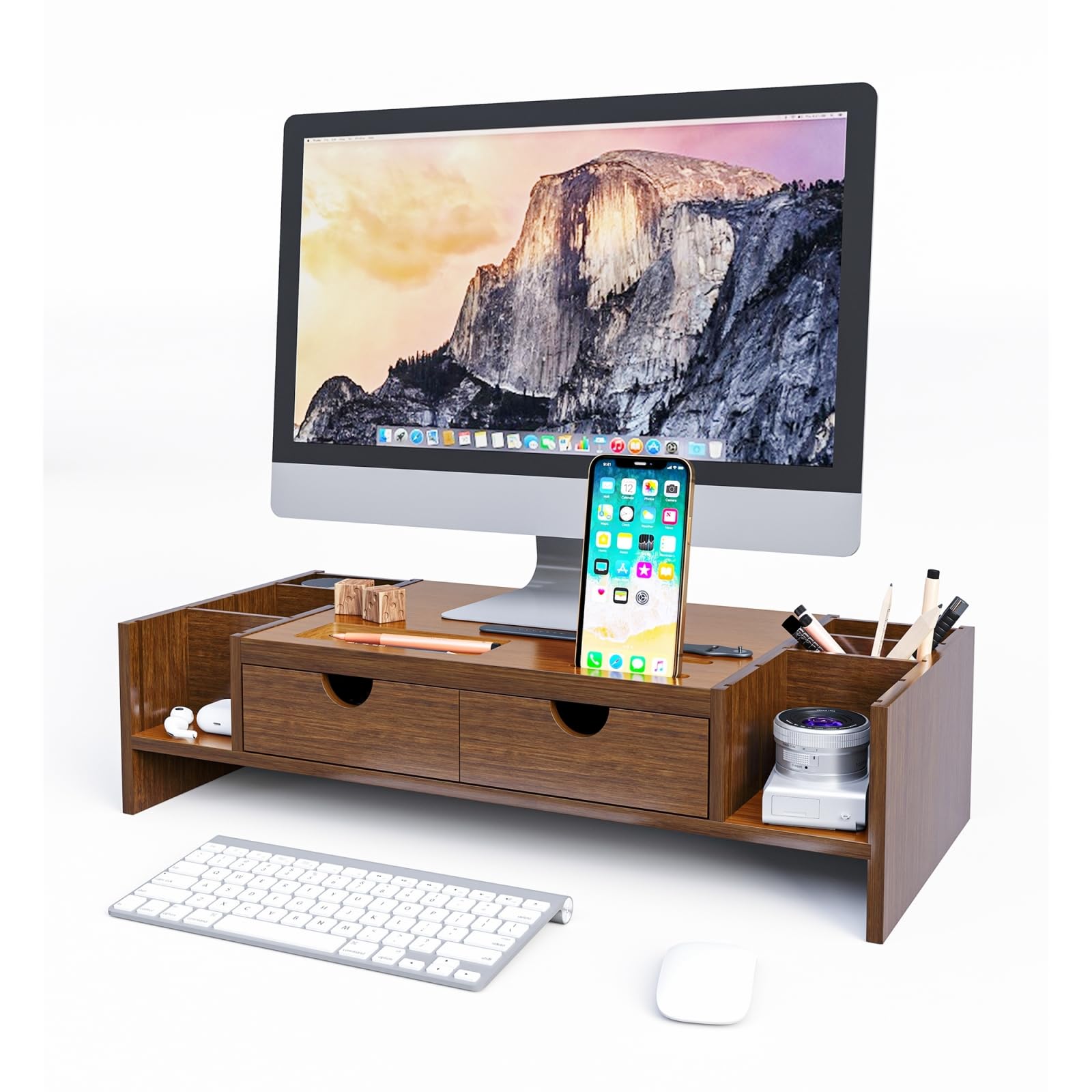 Crestlive Products Monitor Stand Riser, Bamboo Computer Desk Organizer ...