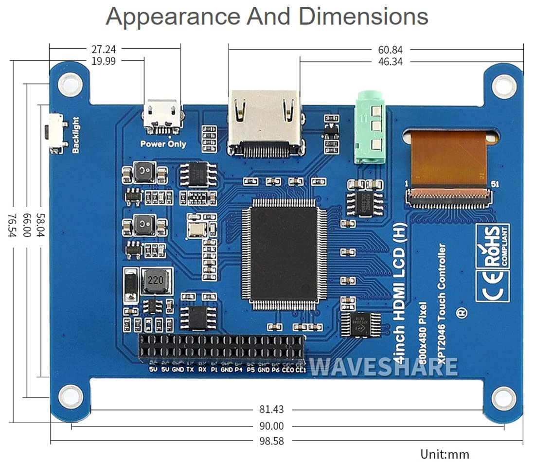 waveshare 4inch Resistive Touch Screen LCD Compatible with Raspberry Pi ...