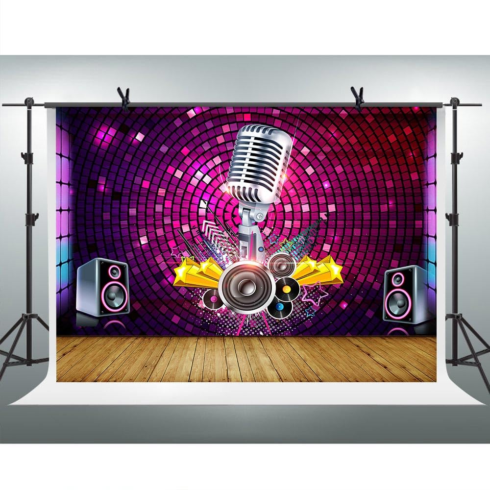 MEETSIOY 10x7ft Karaoke Photography Backdrop Wood Floor Microphone ...