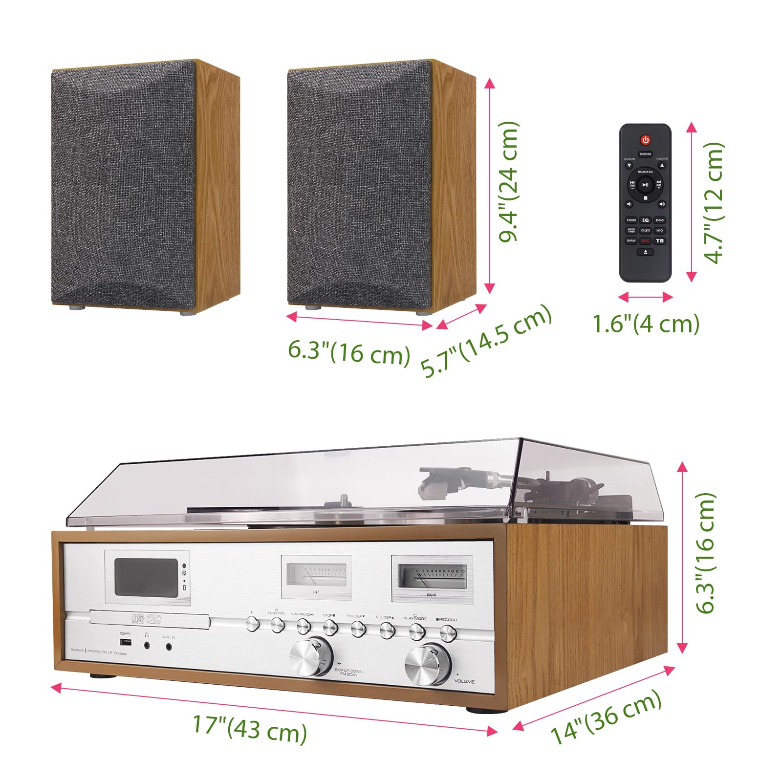 LUXSWAY Vinyl Record Player with Romote Control CD Player with LCD ...