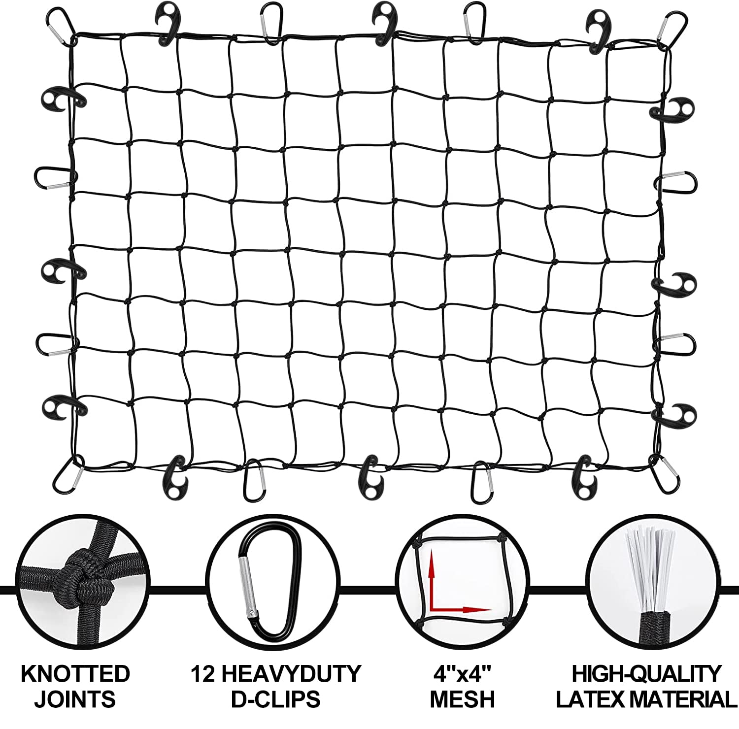 Cargo Net for Pickup Truck Bed - 4 x 6 Foot, Heavy-Duty, Mesh Square ...