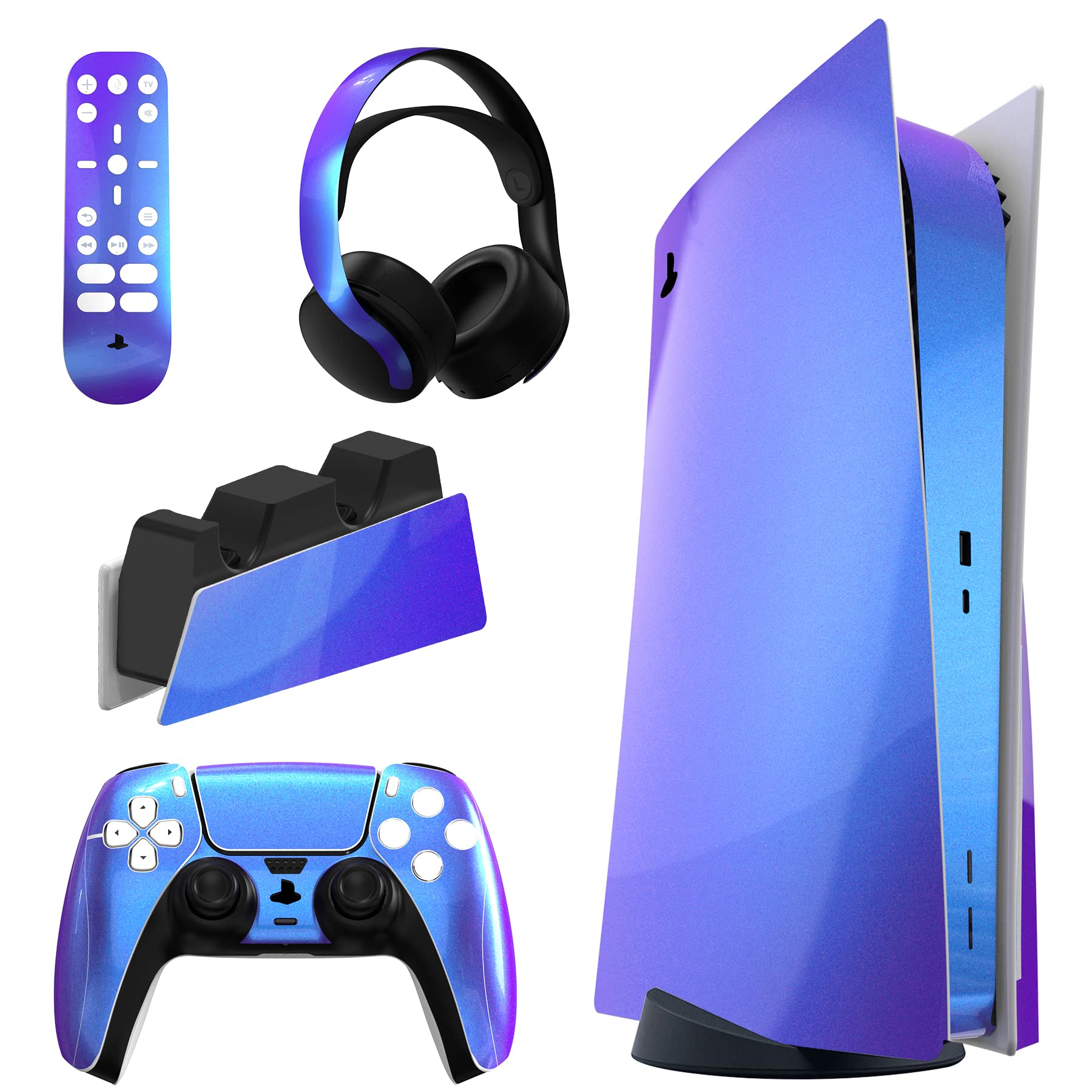 PlayVital Chrome Purple Blue Glossy Full Set Skin Decal for ps5 Console ...