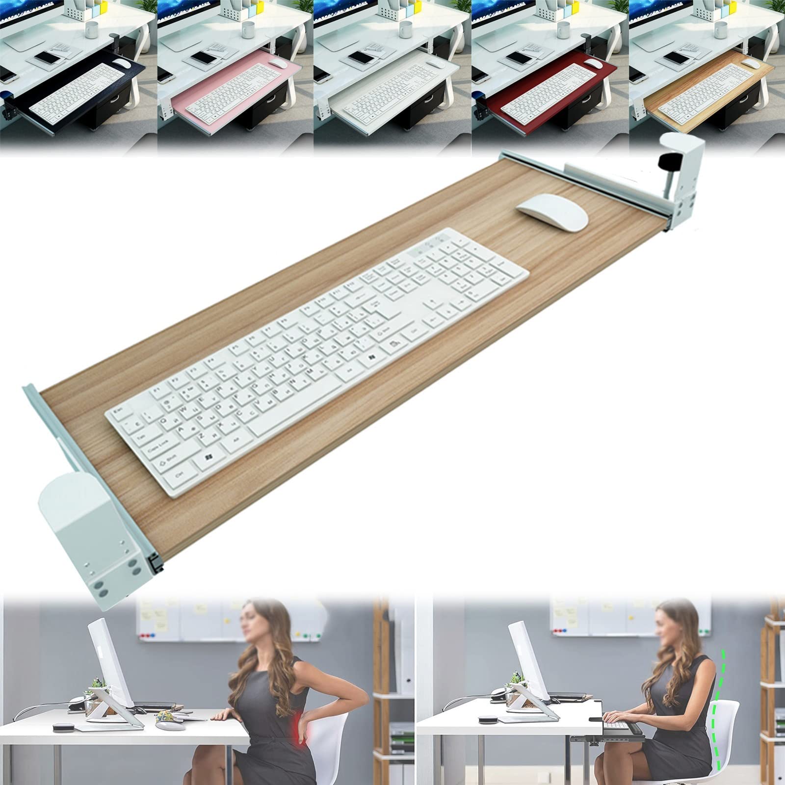 V3VOGUE 5 Colors Wooden Keyboard Tray Under Desk Slide-Out Keyboard ...