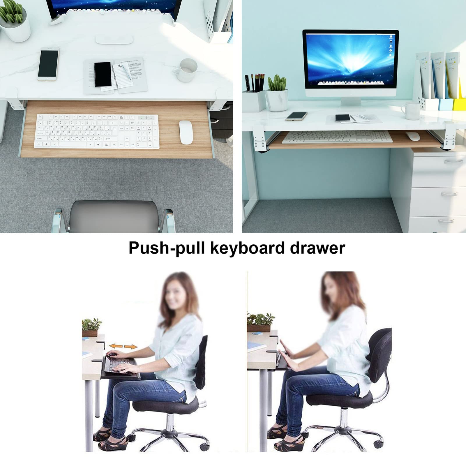 V3VOGUE 5 Colors Wooden Keyboard Tray Under Desk Slide-Out Keyboard ...