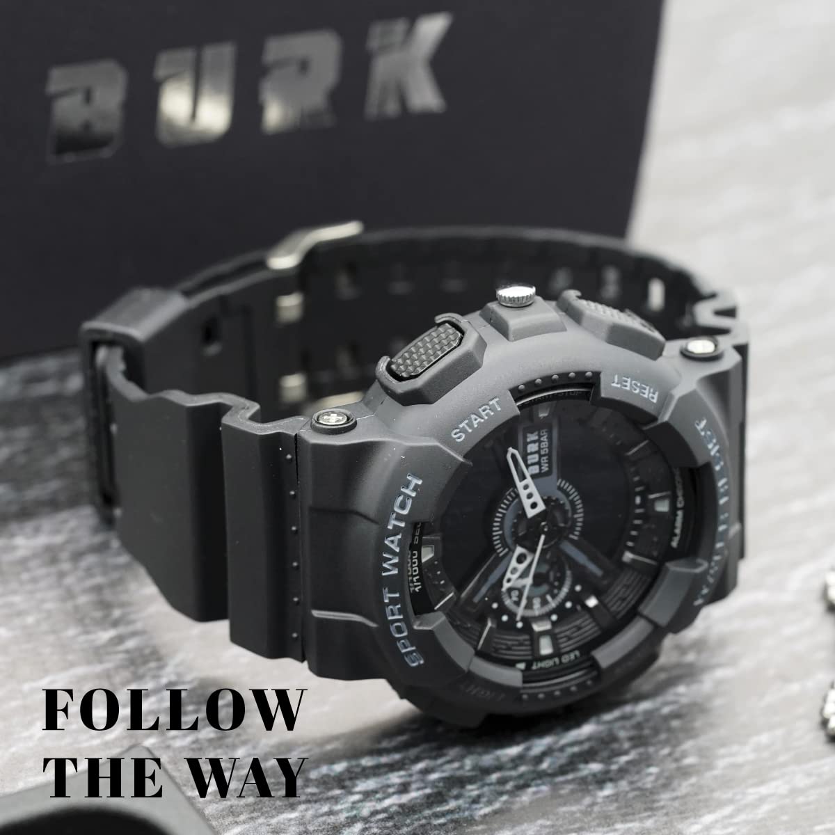 BURK 1688BK Military Wristwatch Men Water Shock Resistant Dual Time ...