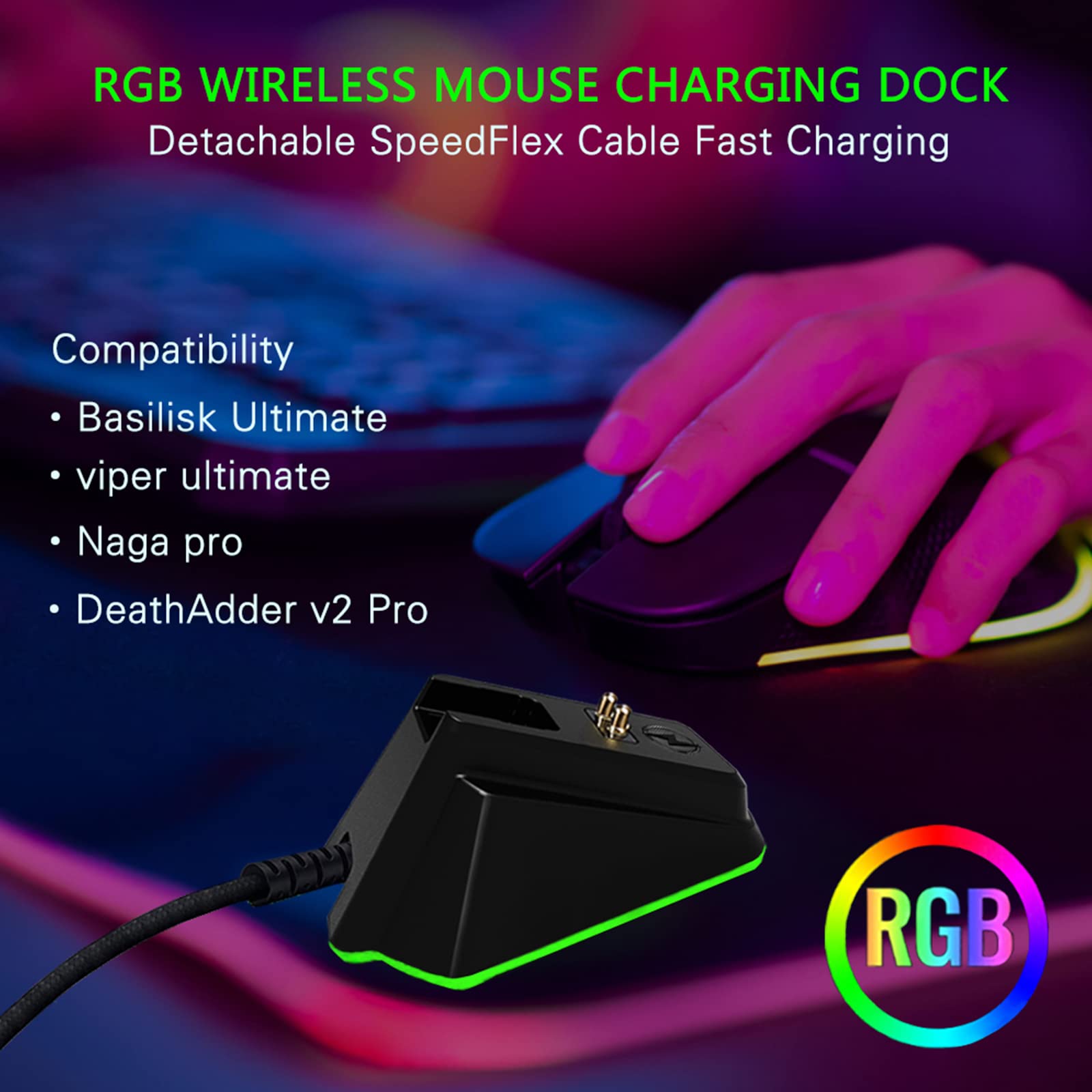 Mouse Charging Dock for Razer Wireless Mouse Viper Ultimate Naga pro ...