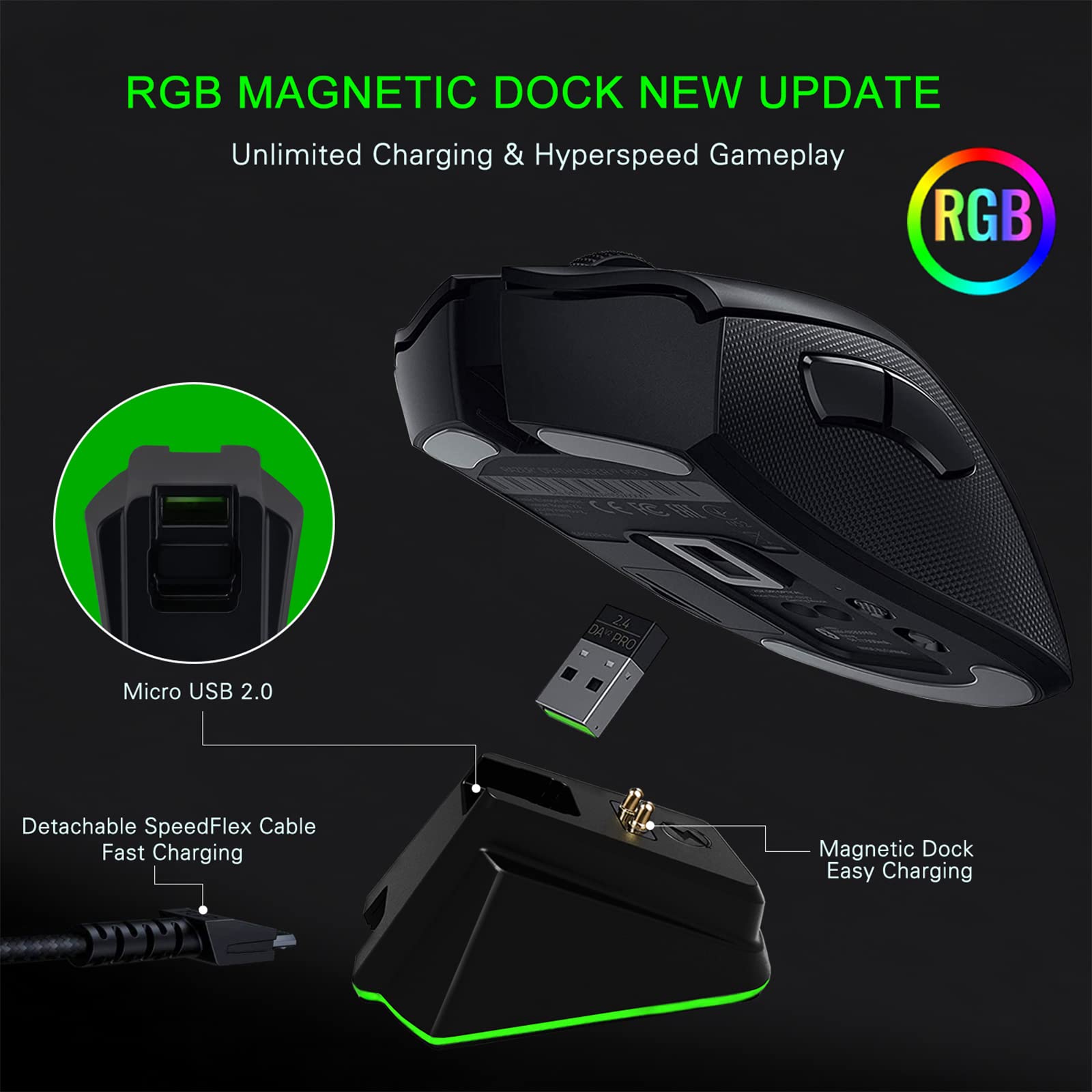 Mouse Charging Dock for Razer Wireless Mouse Viper Ultimate Naga pro ...