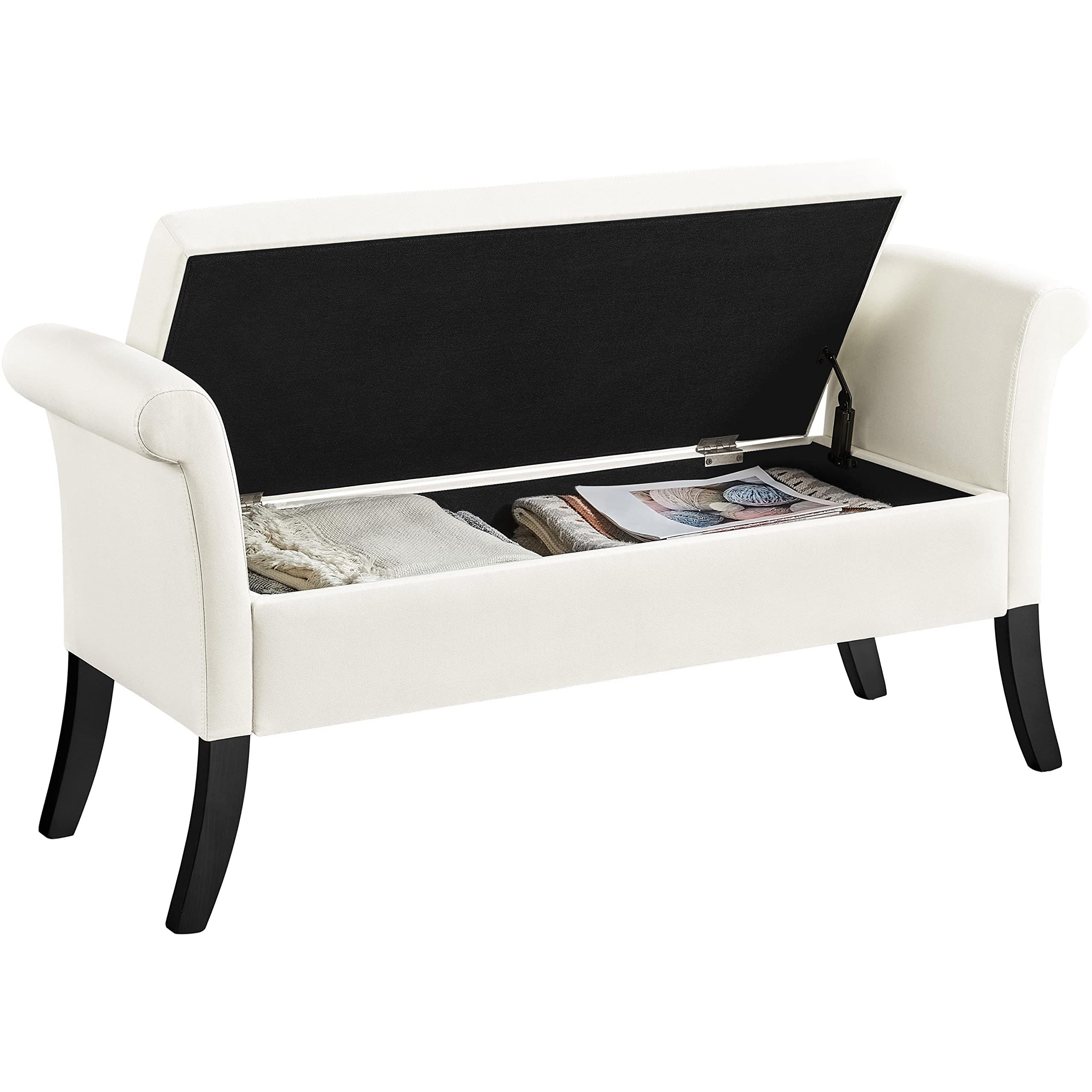 Yaheetech Fabric Modern Tufted Large Storage Bench with Rolled Arms ...