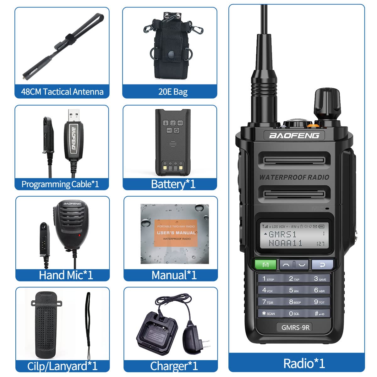 Baofeng GMRS-9R GMRS Radio Waterproof IP67 Two Way Radios Rechargeable Walkie Talkies Long Range ...
