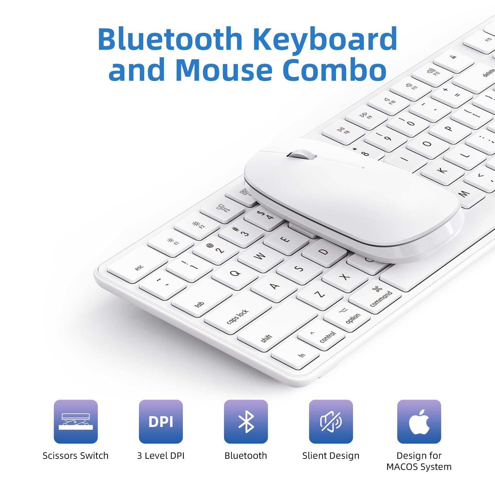Bluetooth Keyboard and Mouse for Mac, OMOTON Wireless Keyboard and Mouse Combo, Multi-Device ...