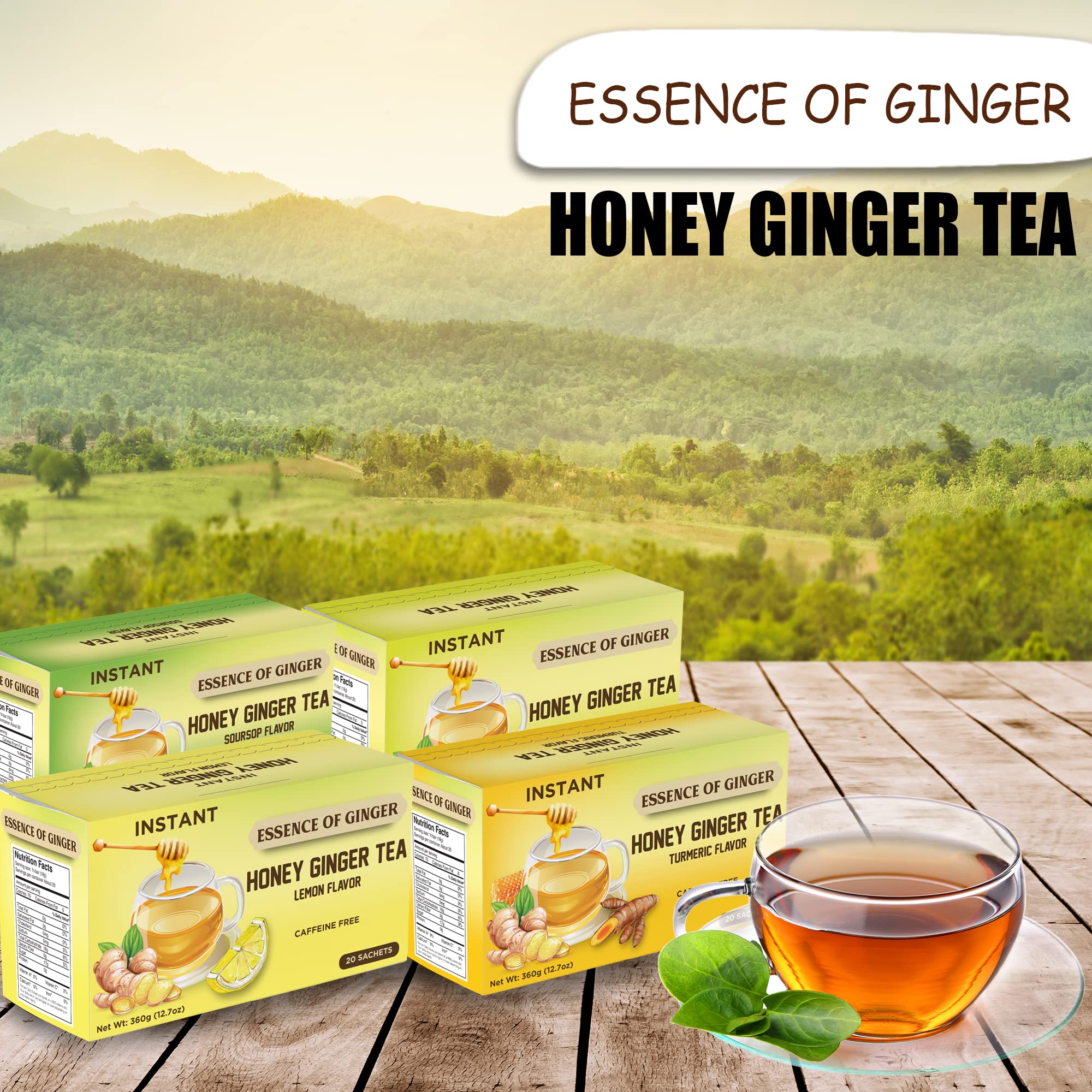 Natural Honey Lemon Ginger Herbal Tea 20 Sachet Packets Instant ...