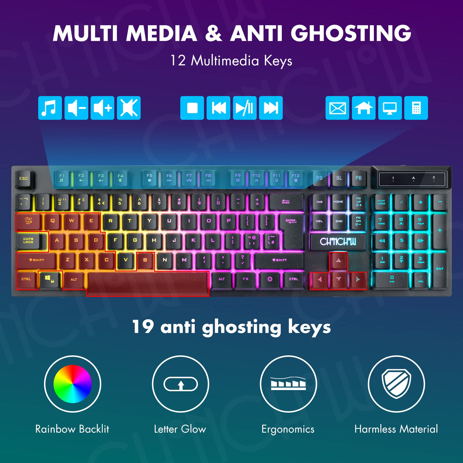 CHONCHOW Wireless Gaming Keyboard and Mouse Combo, Rechargeable Rainbow ...