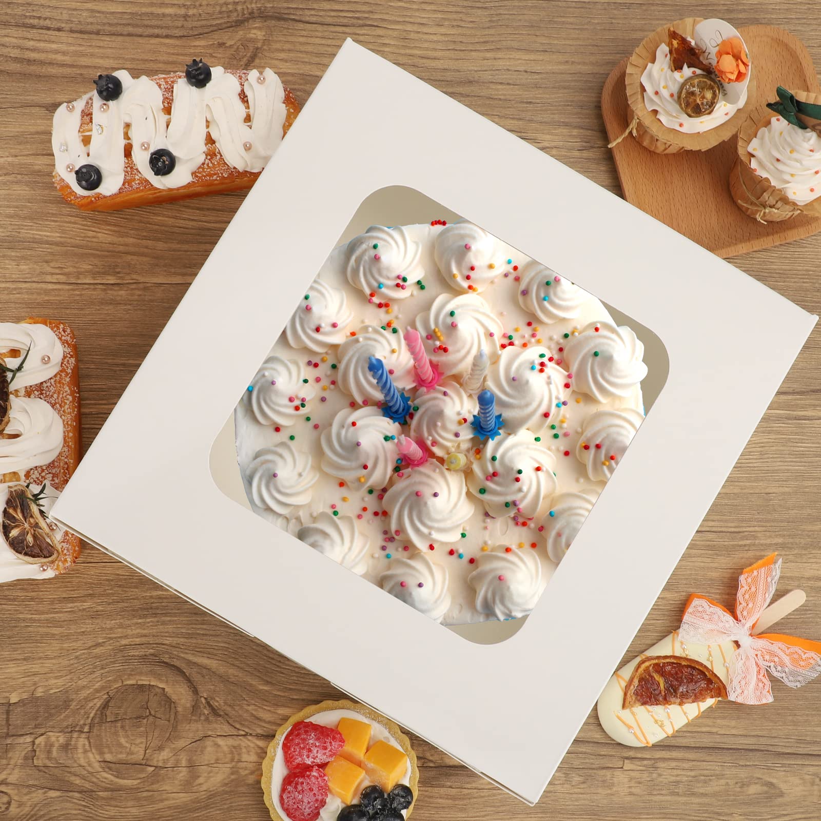 Moretoes 15pcs 10x10x5in Cake Boxes with Window, White Bakery Boxes ...