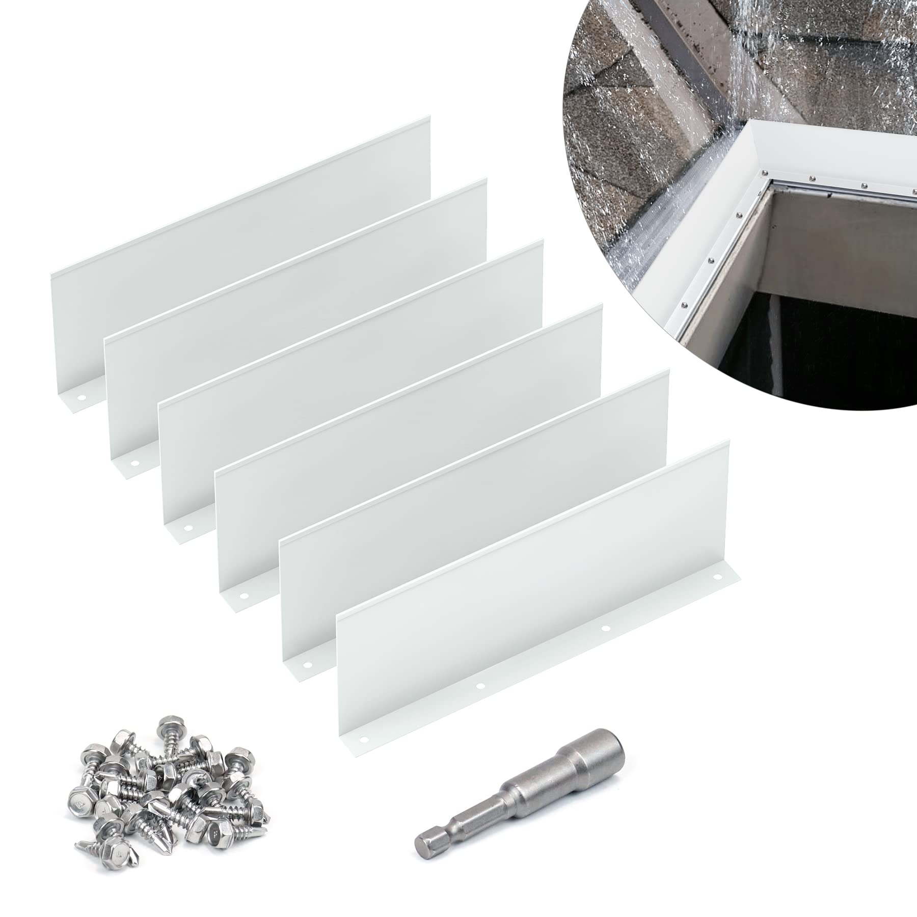 Flamorrow 6 Pack Aluminum Gutter Valley Splash Guards, Rainwater ...