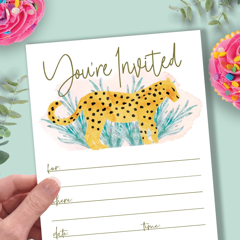 Cheetah Invitations With Envelopes (20 Count) - Wild Cat Cheetah ...