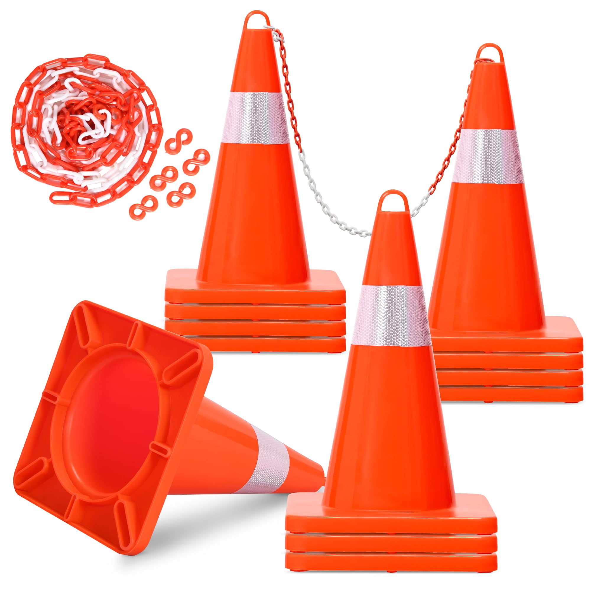 YITAHOME Traffic Cones 18 Inch (12 Pack), with 19.7FT Chain and ...