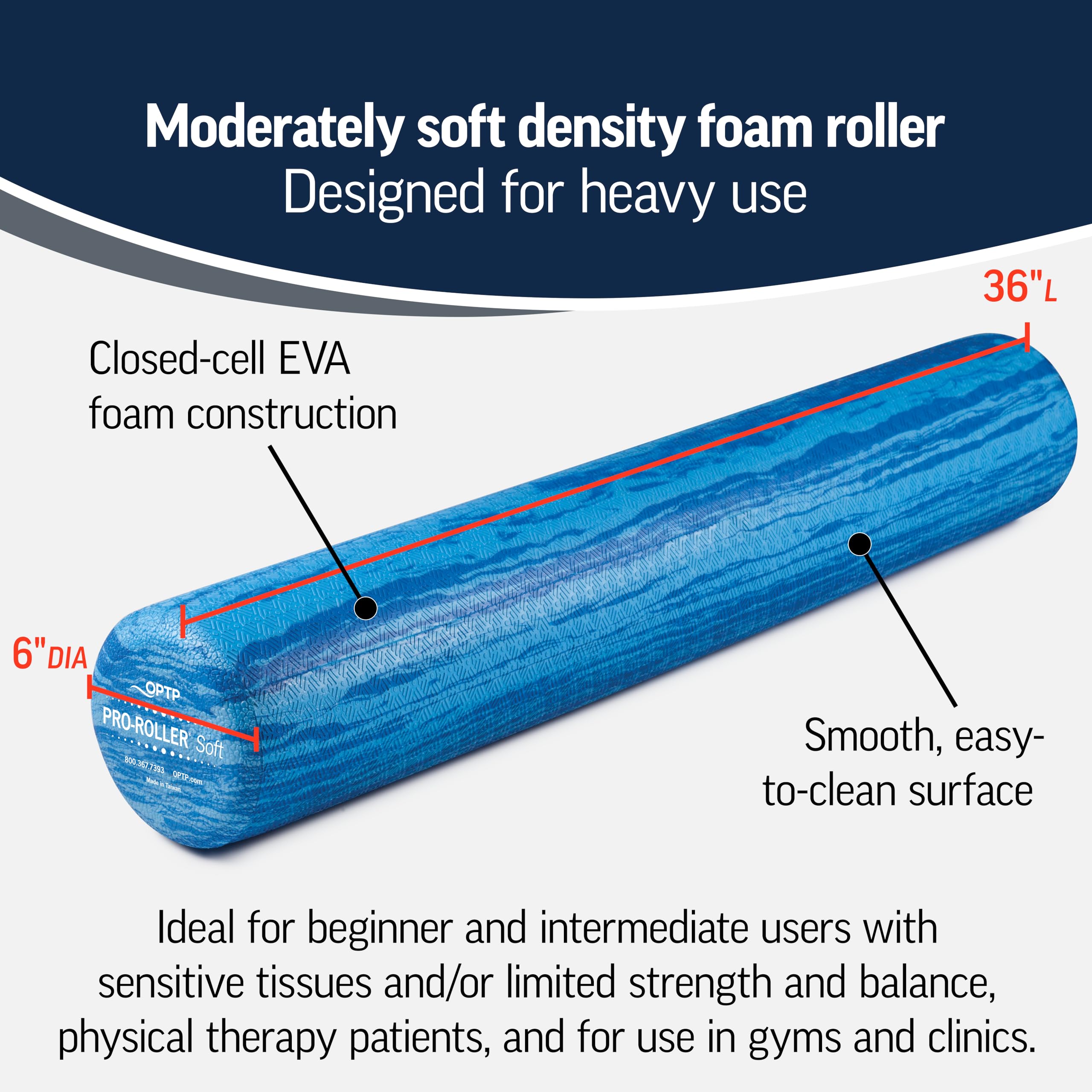 OPTP PRO-ROLLER Soft Density Foam Roller – Low Density Soft Foam Roller ...