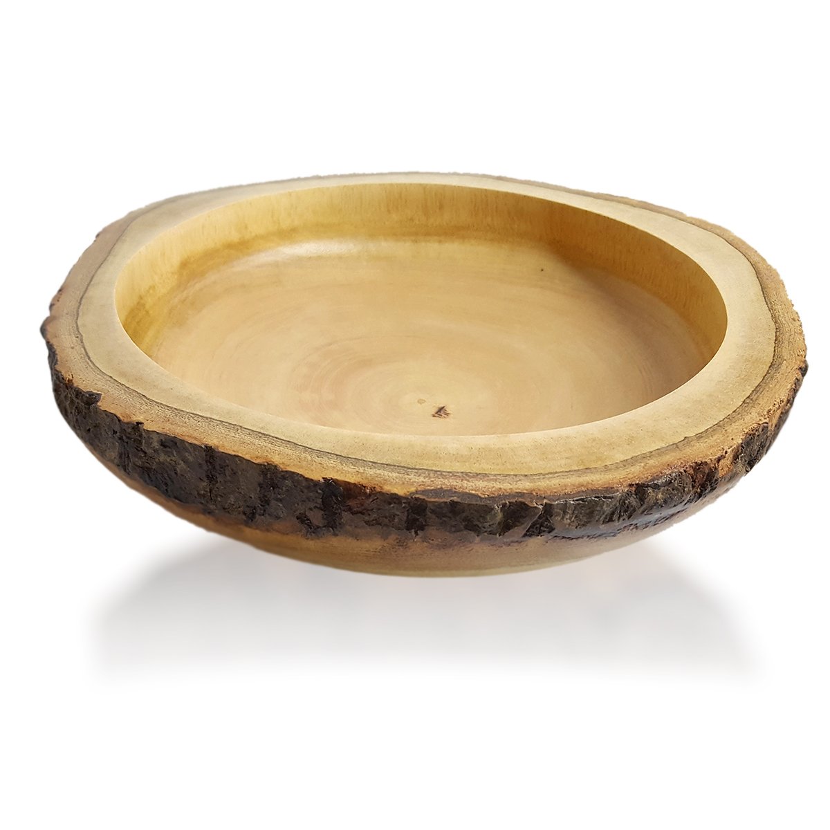 roro Handcarved Wood Fruit and Centerpiece Bowl, 12 Inch Live-Edge Bark ...
