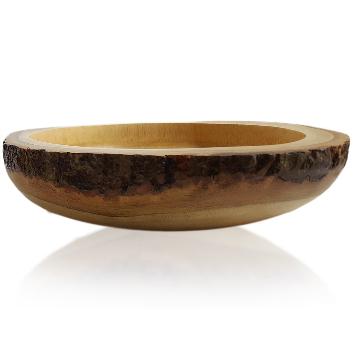 roro Handcarved Wood Fruit and Centerpiece Bowl, 12 Inch Live-Edge Bark ...