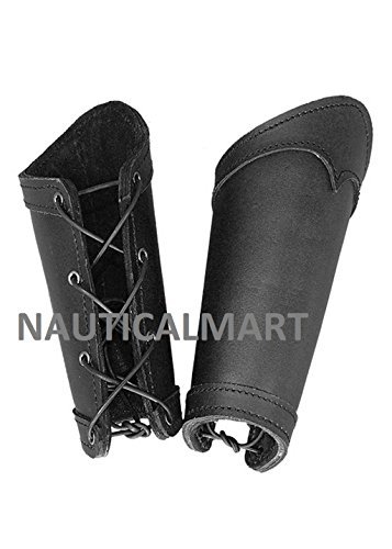 Pair of Leather Arm Rail Warrior Black Arm Guards LARP Medieval Battle ...