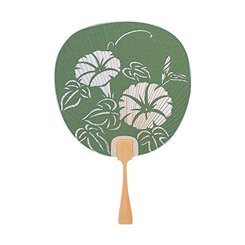 伏見上野旭昇堂 Miyako Fan Bamboo Pattern Crepe Carving Morning Glory (Green ...