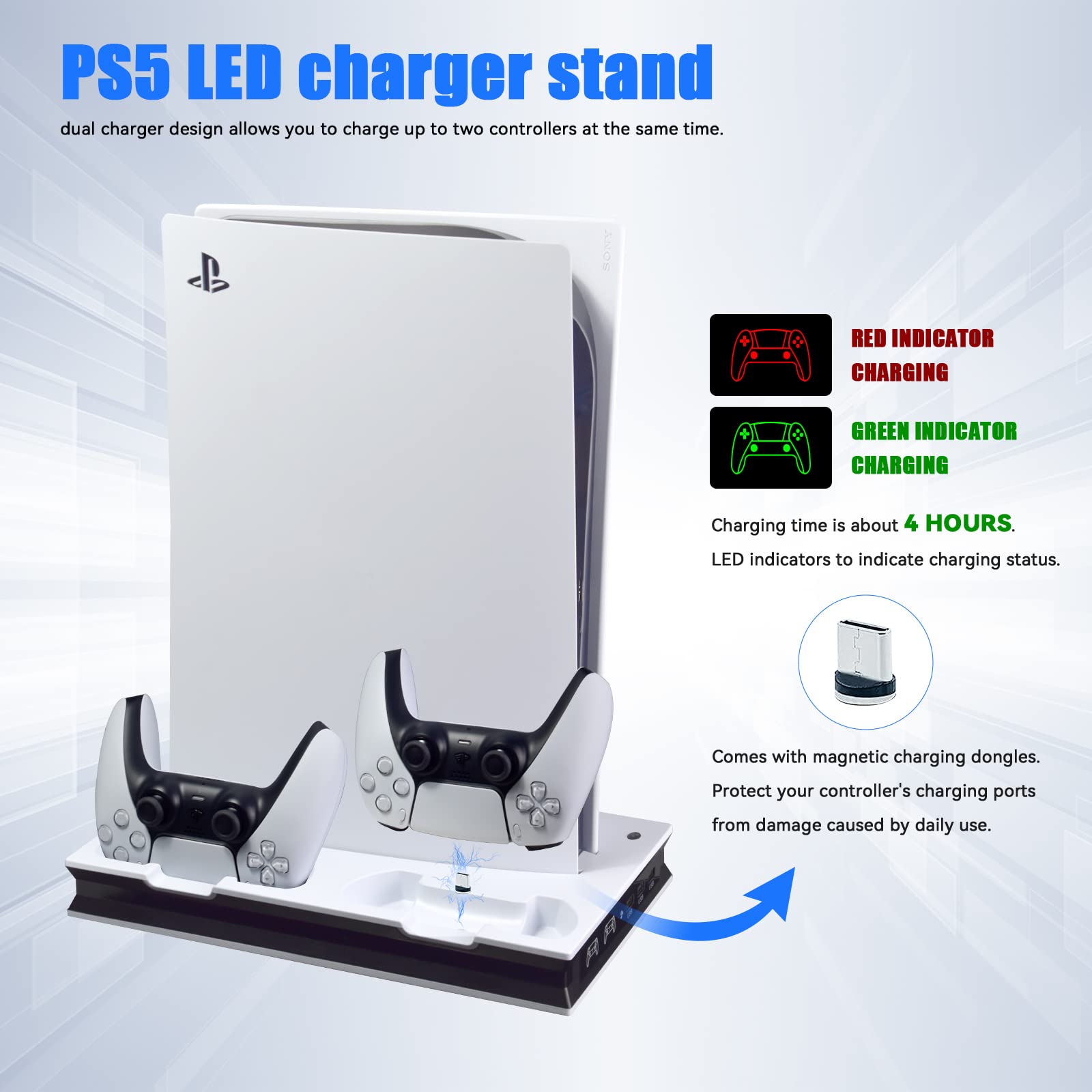 PS5 Cooling Stand with Fan, Dual PS5 Controller Charging Station for ...