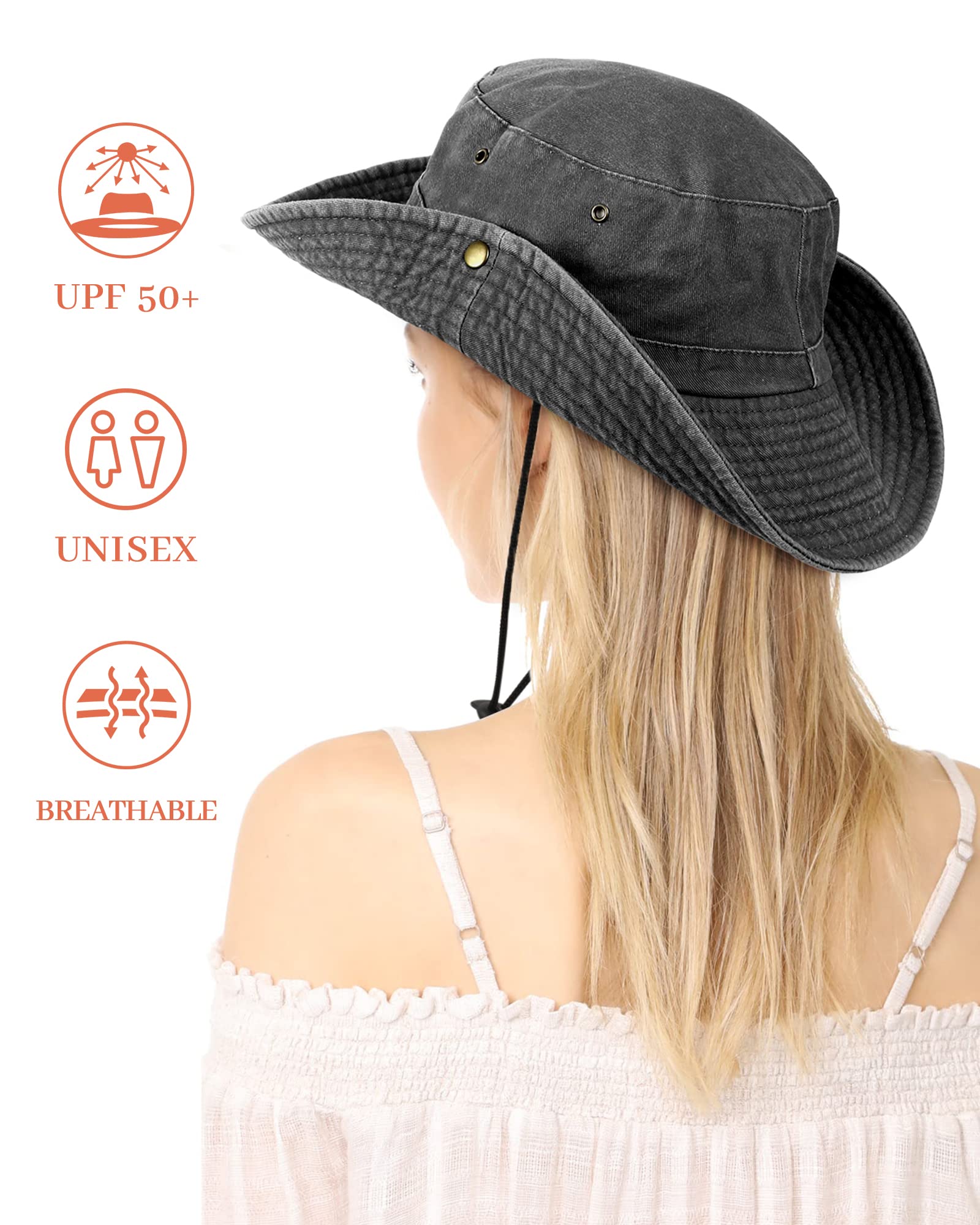 Wide Brim Bucket Sun Hat Packable Cotton Washed UPF 50 Beach Hat for ...