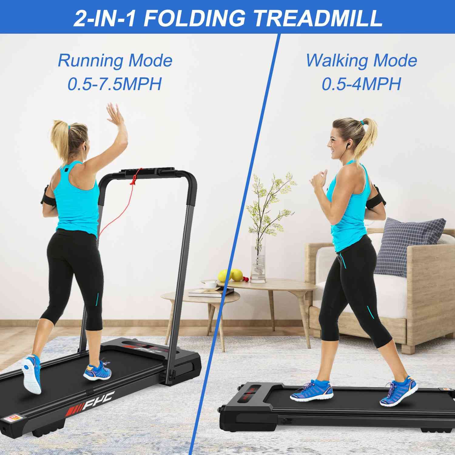 Cotoala Folding Treadmill, 2 in 1 Design Under Desk Running Machine ...