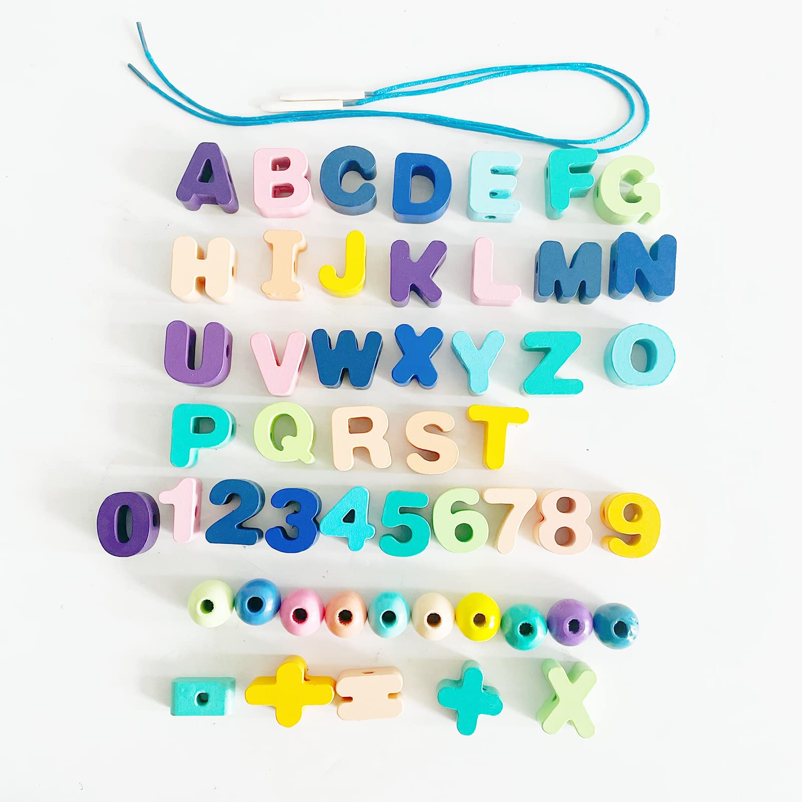KEYUM 51 PCS Educational Wooden Lacing Beads Toddler Toys Letters ...