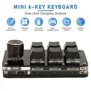 Yunseity Macro Mechanical Keyboard, 6 Keys Mini OSU Keyboard with Knob Design, Professional HID ...