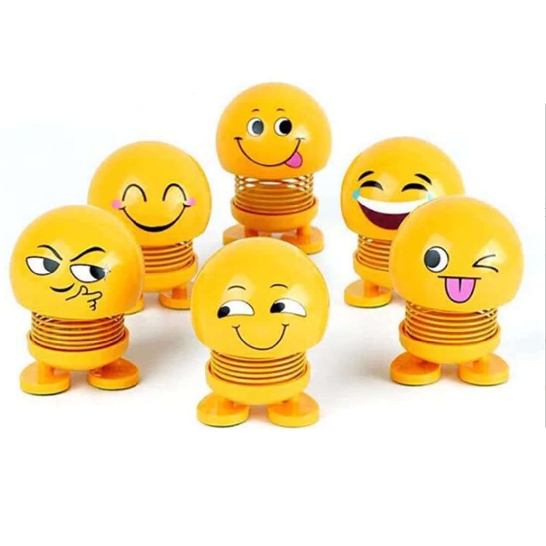 6PCS Smiley Face Emoticon Doll Bobble Head Car Ornament Car Bobble Head ...