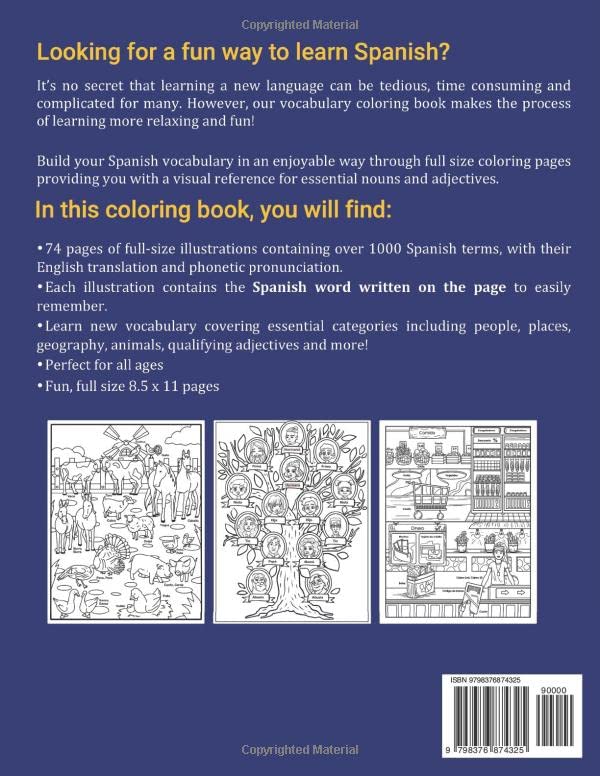 Spanish Vocabulary Coloring Book: A Picture Dictionary With 1000+ Words ...