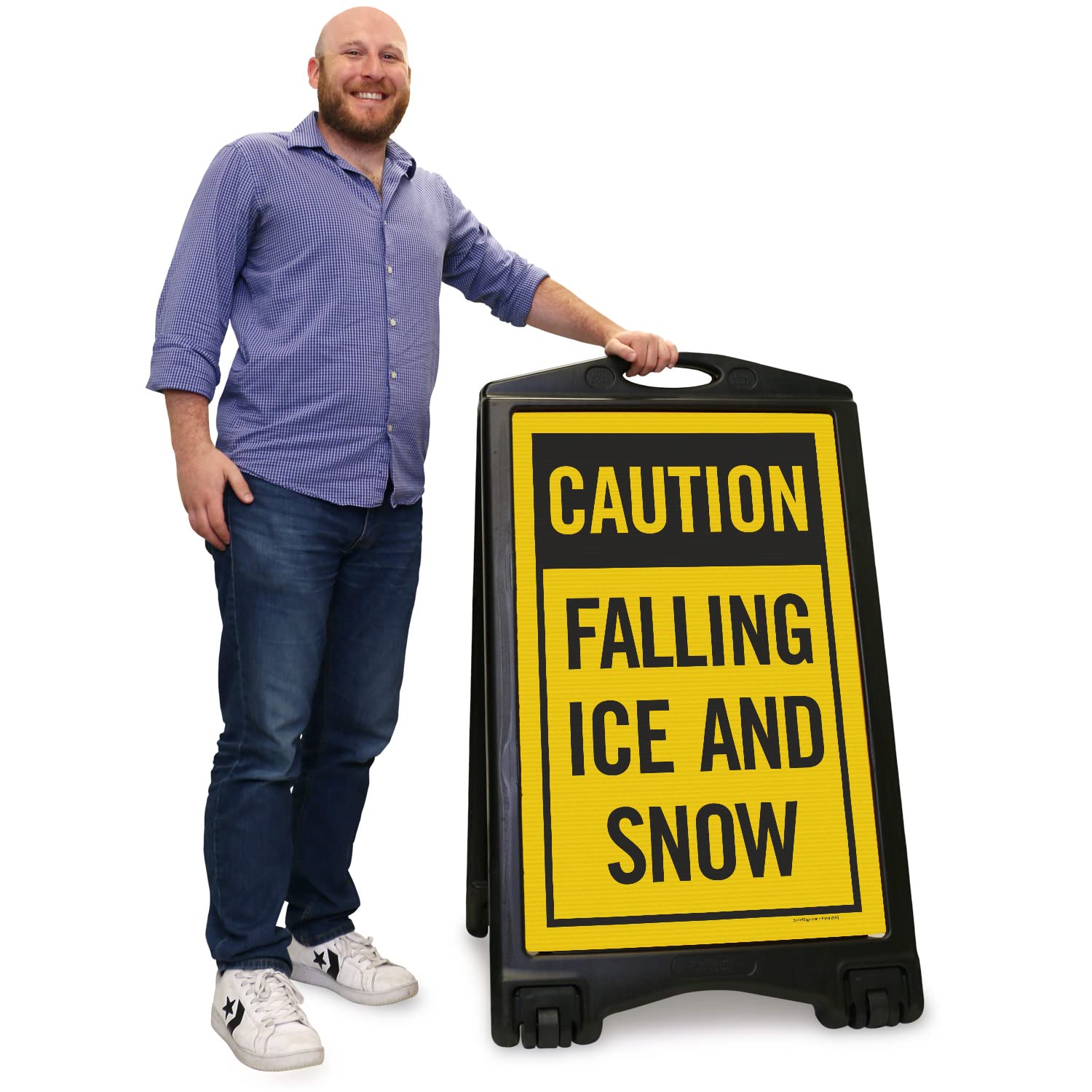 SmartSign "Caution Falling Ice And Snow" A-Frame Sidewalk Sign Kit, 36 ...