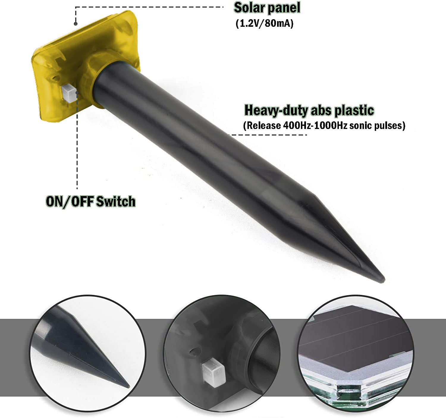 Solar Powered Repeller, 4 Pack Mole Repellent, Gopher Repellent ...