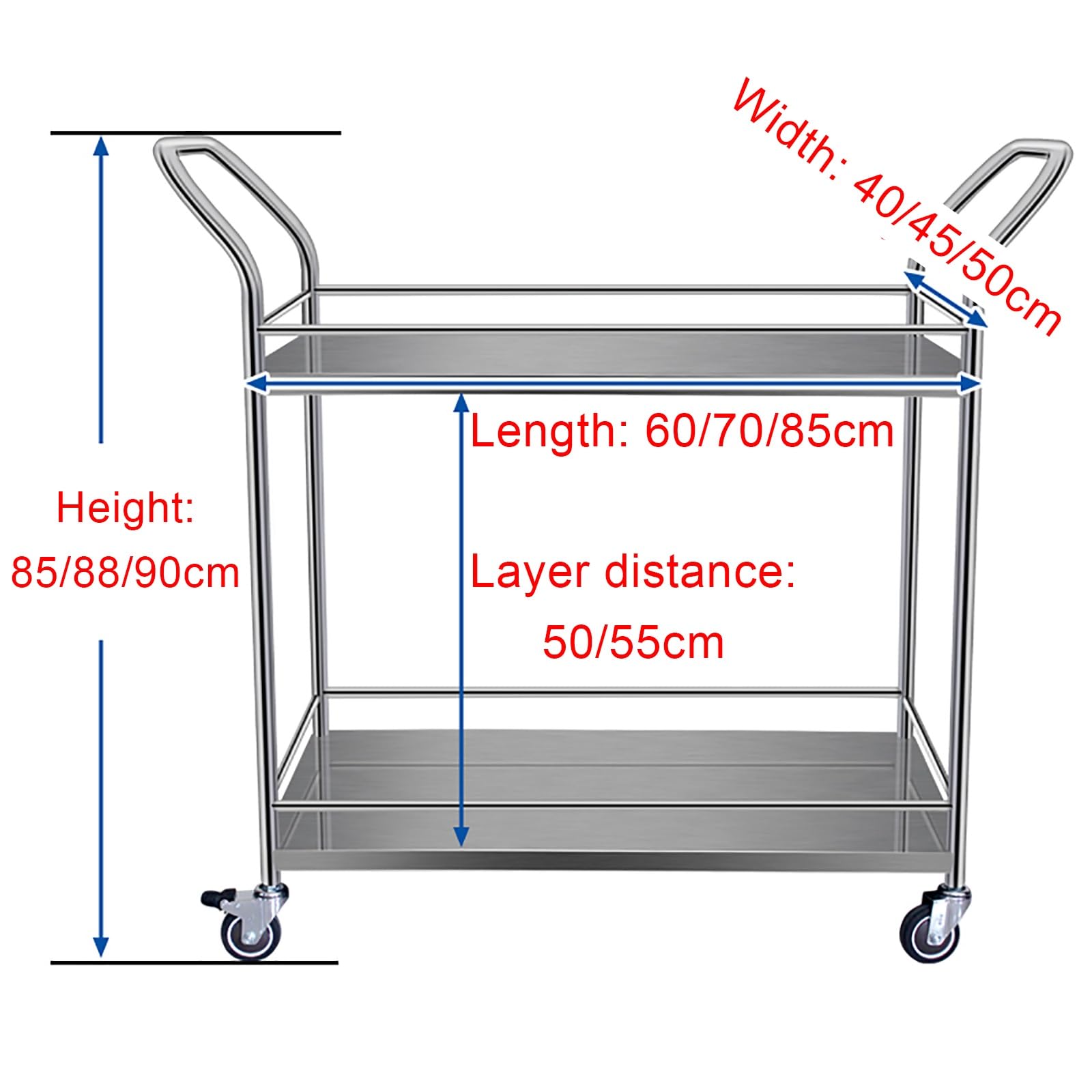 RANGPAN 2 Layer Stainless Steel Frame,Utility Cart,Lab Rolling Cart,w ...