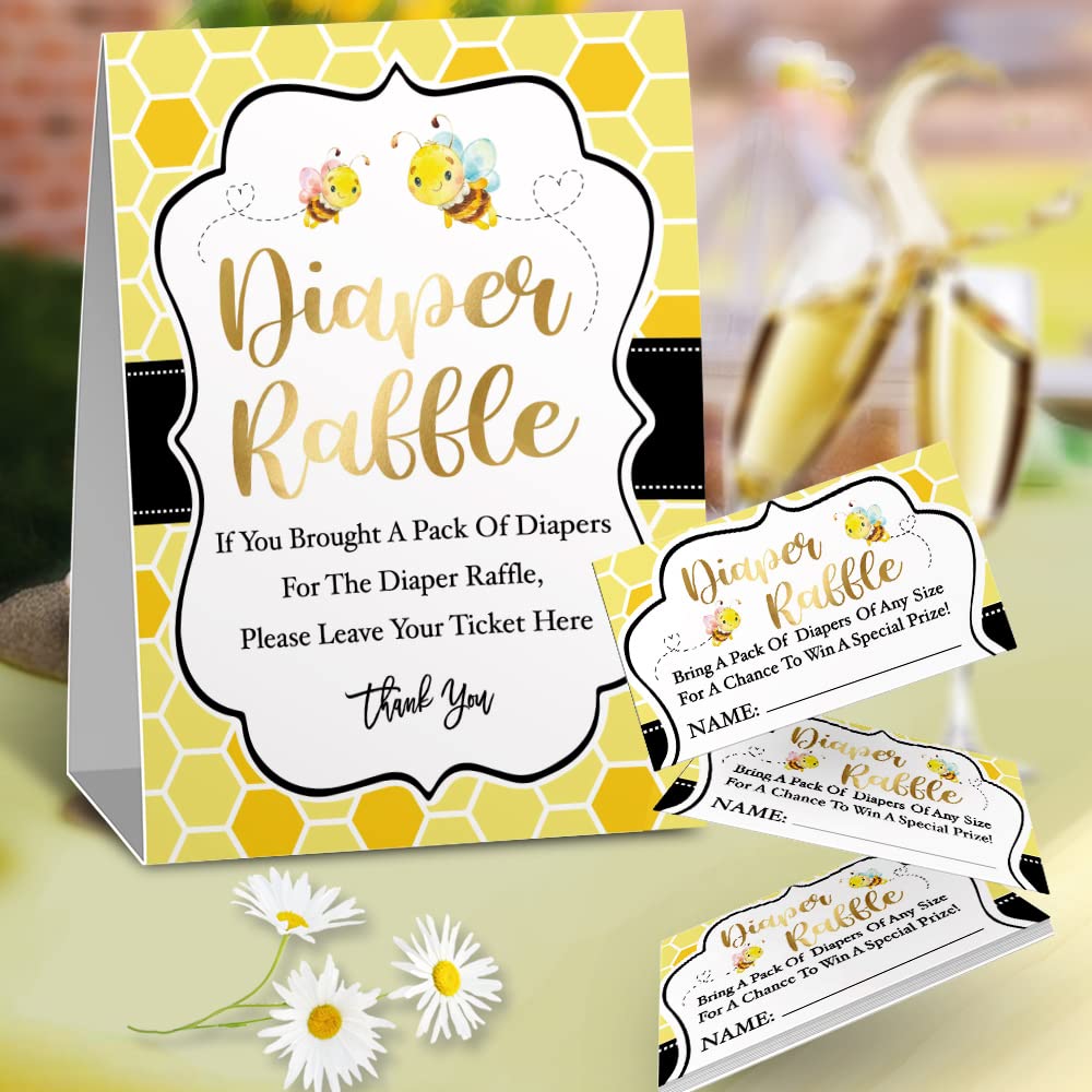 Diaper Raffle Boy Girl Baby Shower Game Cards, Cute Bee Hexagon Beehive ...