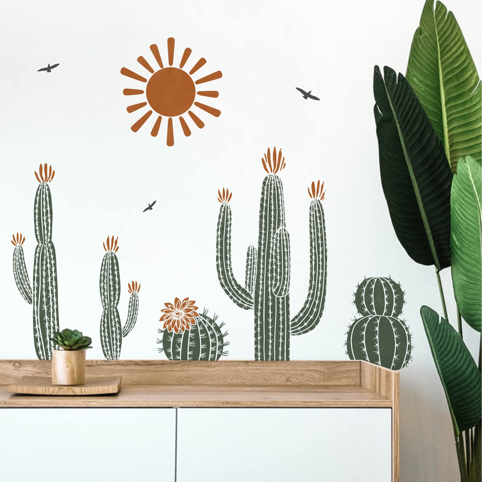 Mfault Boho Cactus Botanical Wall Decals Stickers, Bohemian Cacti Green ...