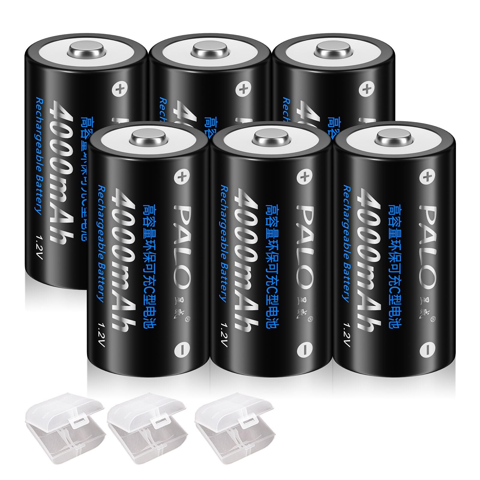 Palowextra Rechargeable C Batteries Ni-MH 1.2V 4000mAh C Size Battery ...